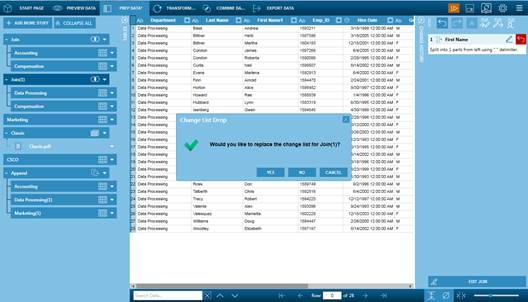Data Prep Studio Help - Applying a Change List to a