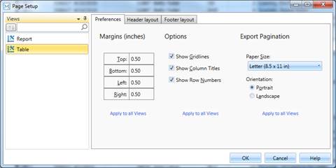 Data Prep Studio Help - Adjusting Page Setup Options