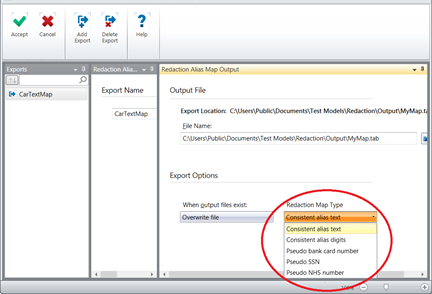 Data Prep Studio Help - Exporting Redaction Alias Maps