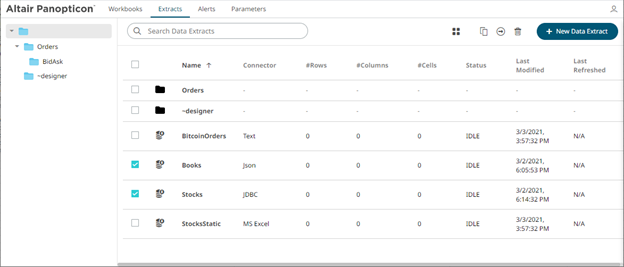 Altair Panopticon Web Authoring Help - Deleting Data Extracts Using the Toolbar