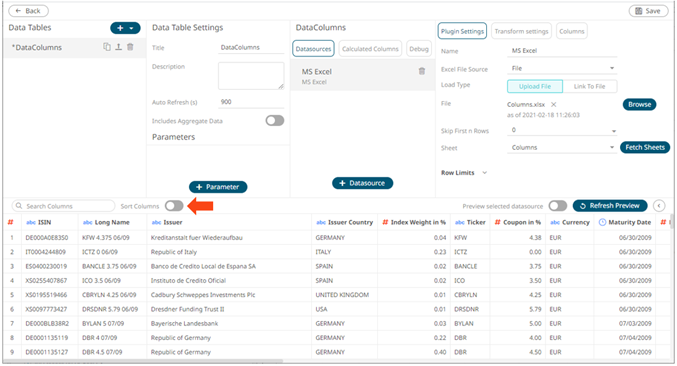 Altair Panopticon Web Authoring Help - Sorting Columns