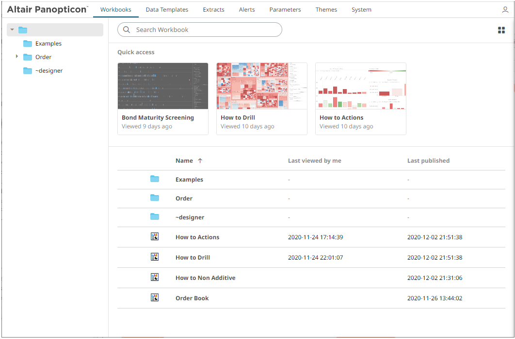 Altair Panopticon Visualization Server Installation and Reference Help - Sorting Workbooks