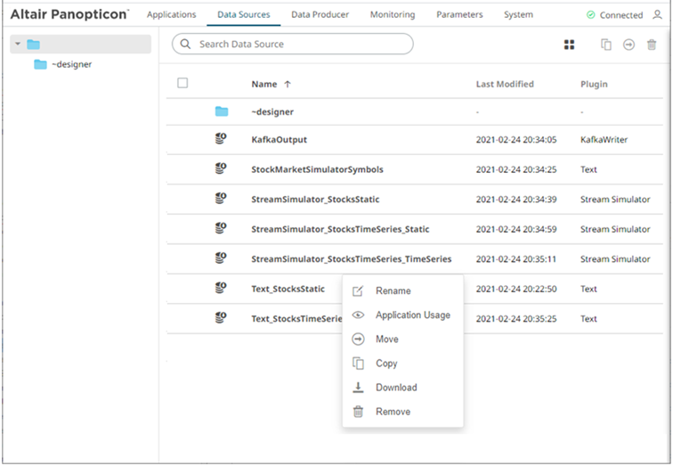 Altair Panopticon Streams Server Installation and Reference Help - Folders and Data Sources ...