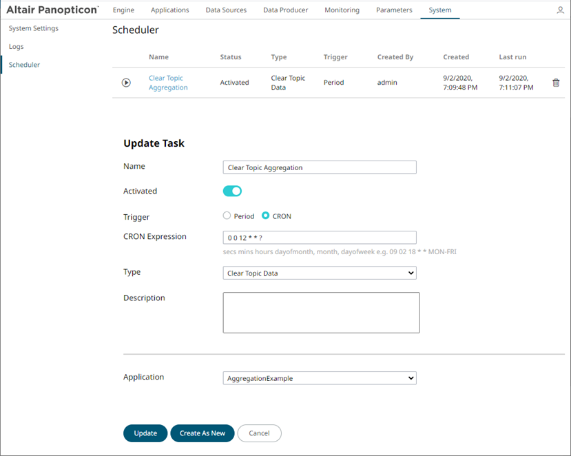 Altair Panopticon Streams Server Installation and Reference Help - Modify a Scheduled Task